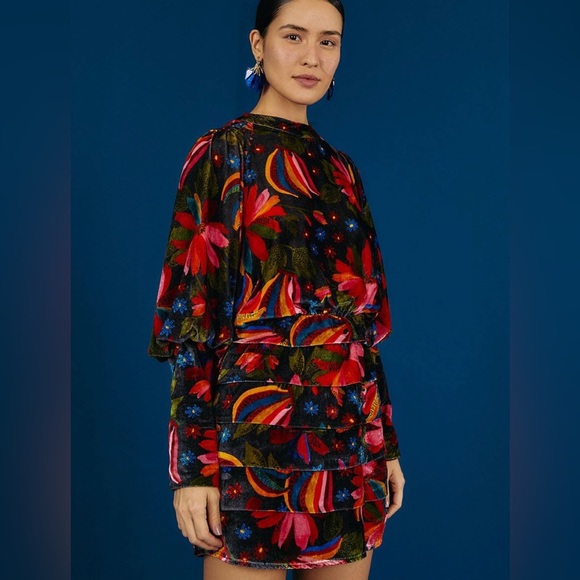 FARM Rio | Dresses | Nwt Farm Rio Black Banana Sky Velvet Mini Dress ...